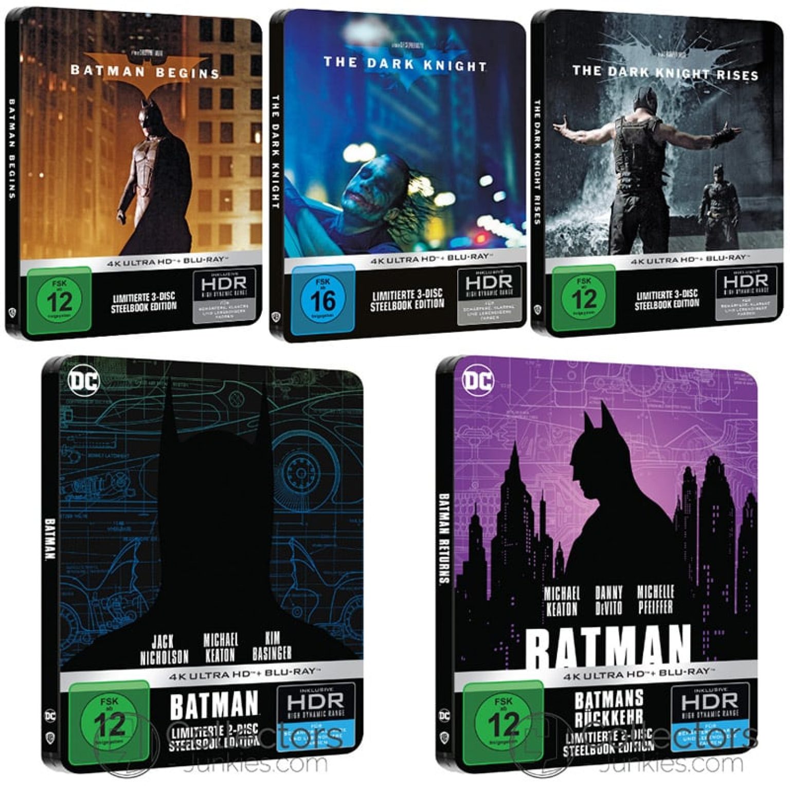 "Dark Knight Trilogie, Batman Returns & Batman 89" ab 2022 jeweils als 4K Collectors Edition ...